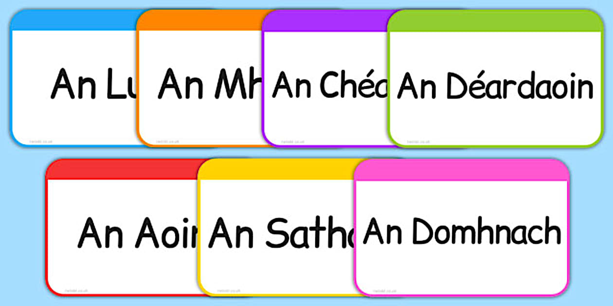 Days of the Week Flashcards | Days of the Week as Gaeilge