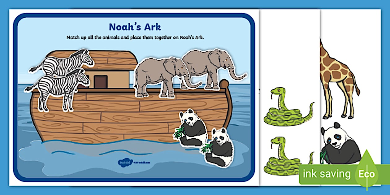 Black and White Noah's Ark Matching Activity - Twinkl