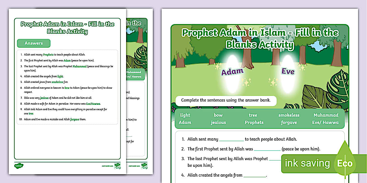 Prophet Adam in Islam Fill in the Blanks Activity - Twinkl
