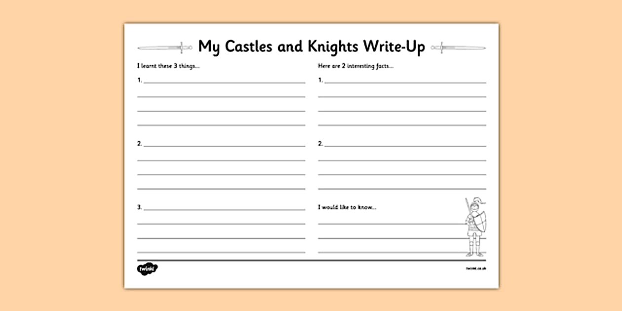 Castles and Knights Write Up Worksheet / Worksheet - Twinkl