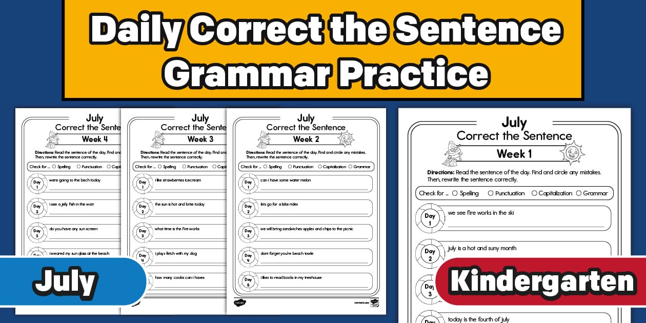 July Daily Correct the Sentence Grammar Practice