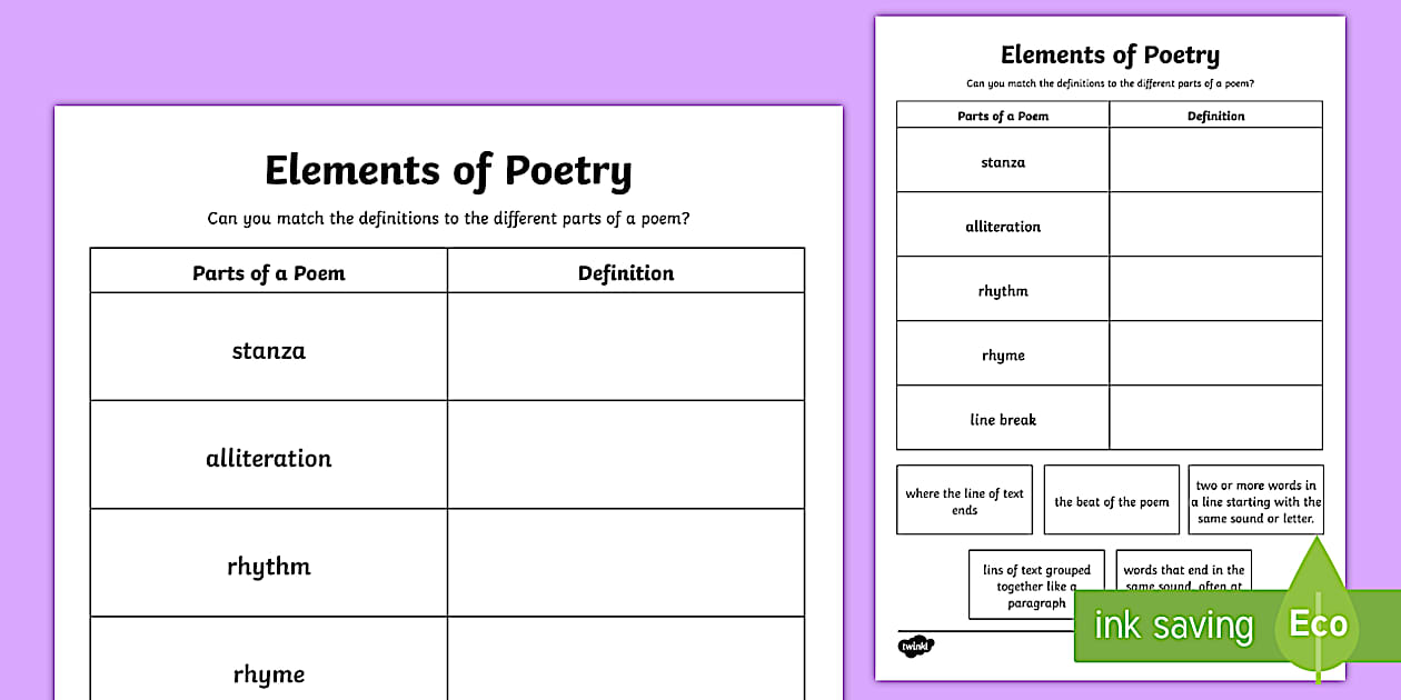CfE Second Level Elements of Poetry Worksheet / Worksheet-Scottish