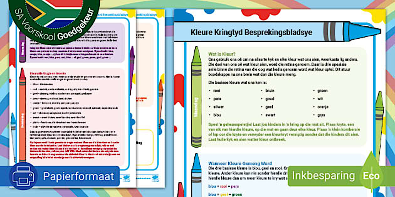 Kleure Kringtyd Besprekingsbladsye (Teacher-Made) - Twinkl
