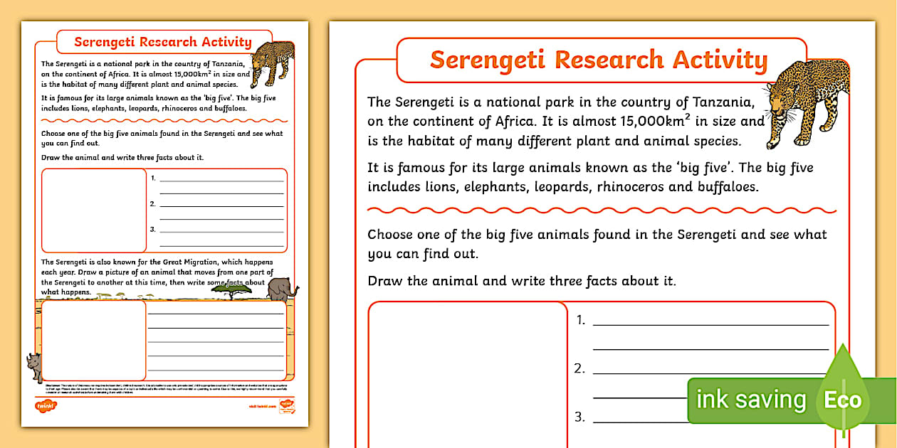KS1 The Serengeti Research Activity (Teacher-Made) - Twinkl