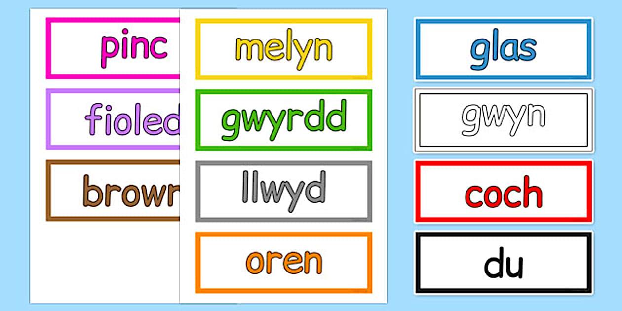 Black and White Welsh Colours Flash Cards (teacher made)