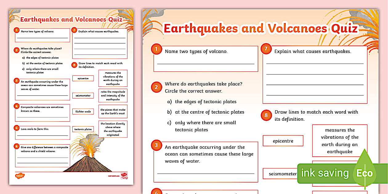 Earthquakes and Volcanoes Quiz - Geography - KS2 - Twinkl