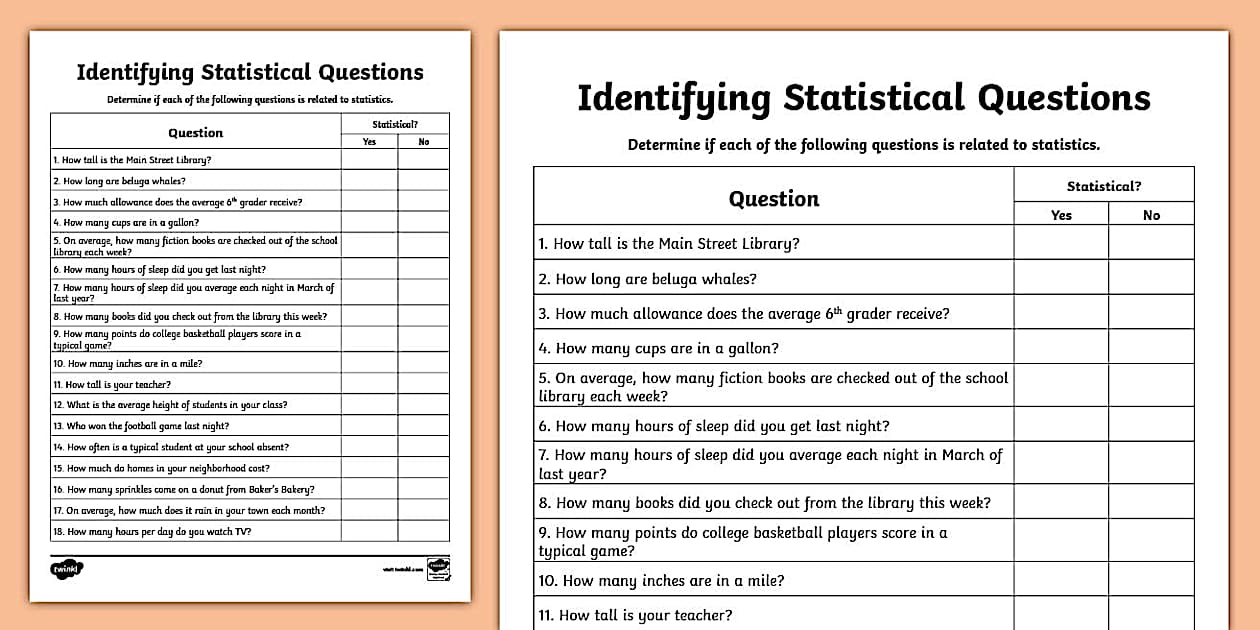 Sixth Grade Identifying Statistical Questions Practice