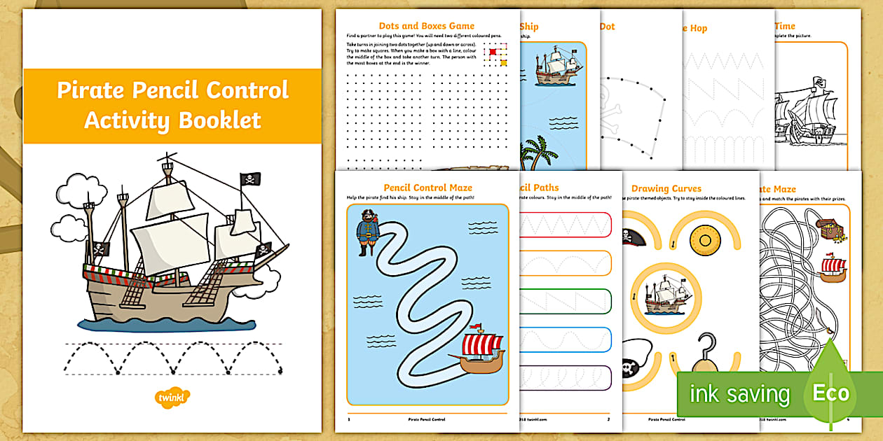 Pirate-Themed Pencil Control A5 Activity Booklet - Twinkl