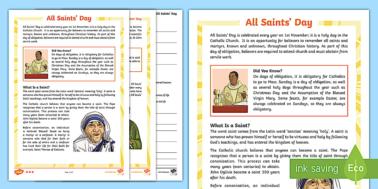 All Saints Day Reading Comprehension | Australian Resource