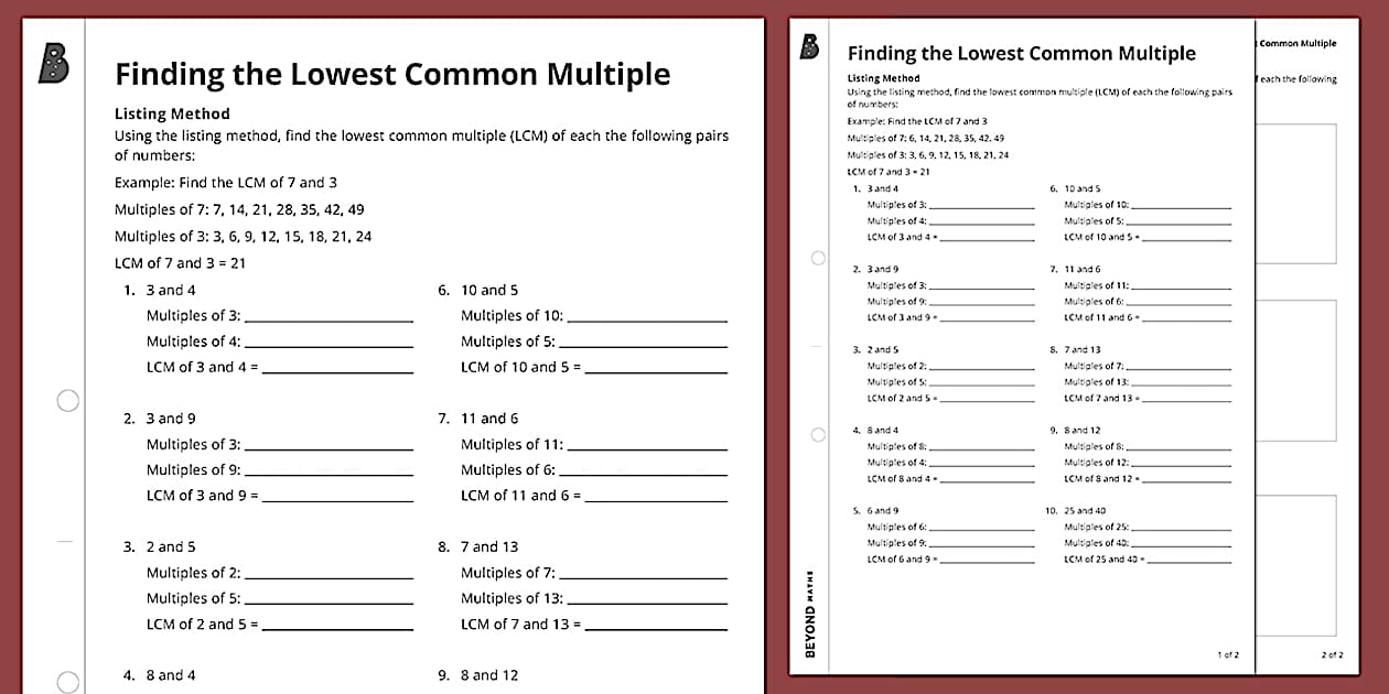 Finding the Lowest Common Multiple Questions - Twinkl