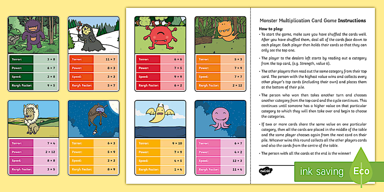 Editable Monster Multiplication Card Game (teacher made)