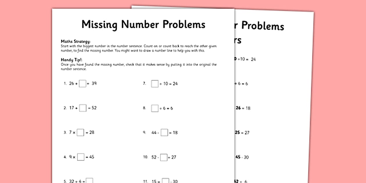Grade 5 Missing Number Problems Worksheet / Worksheet