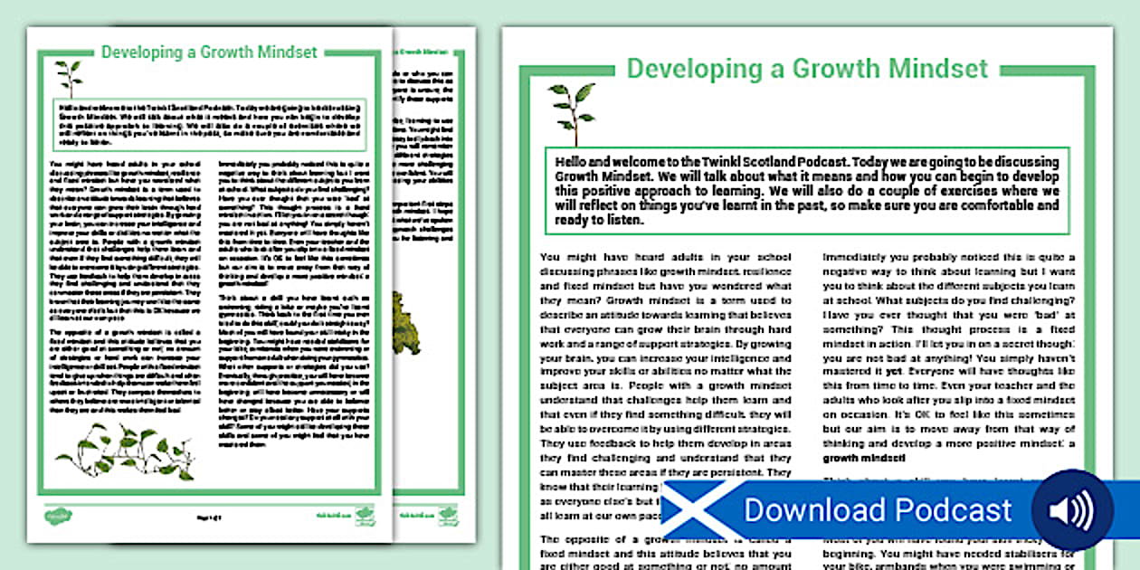 Developing a Growth Mindset - Podcast and Script - Twinkl
