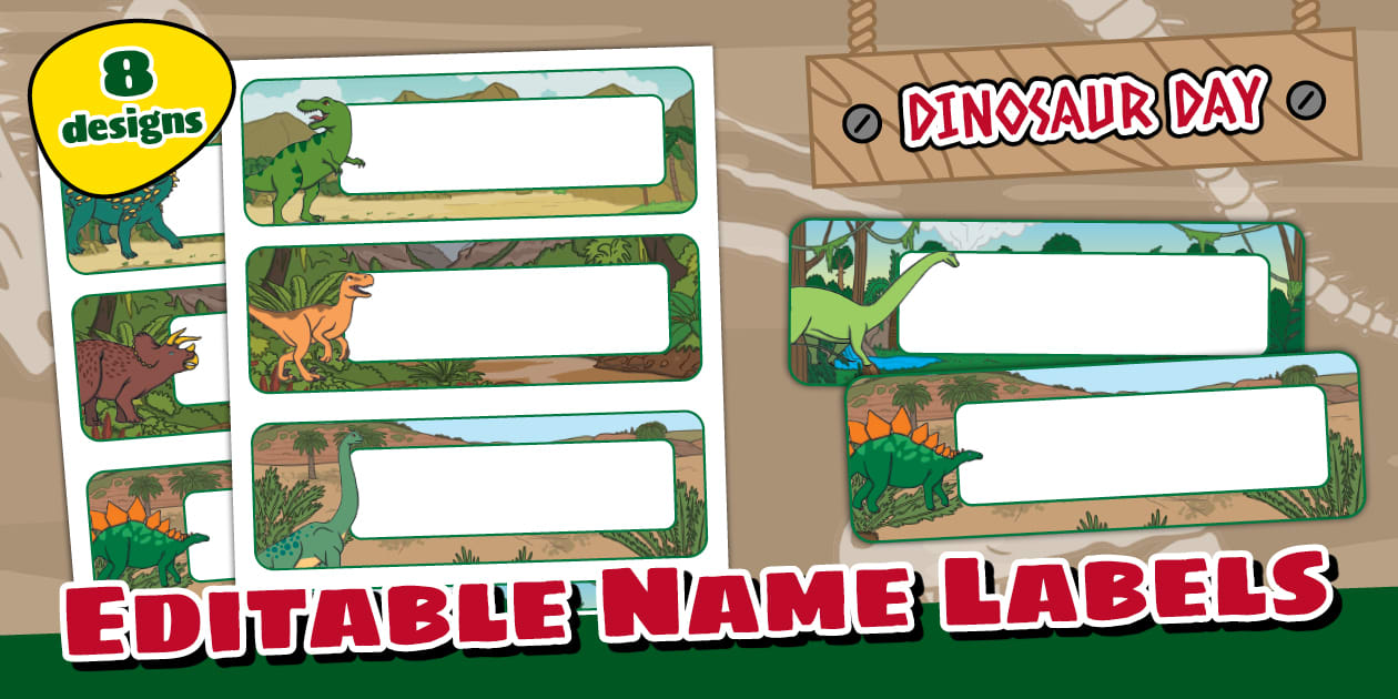 Twinkl Australia F-2 Dinosaur Day Editable Name Labels