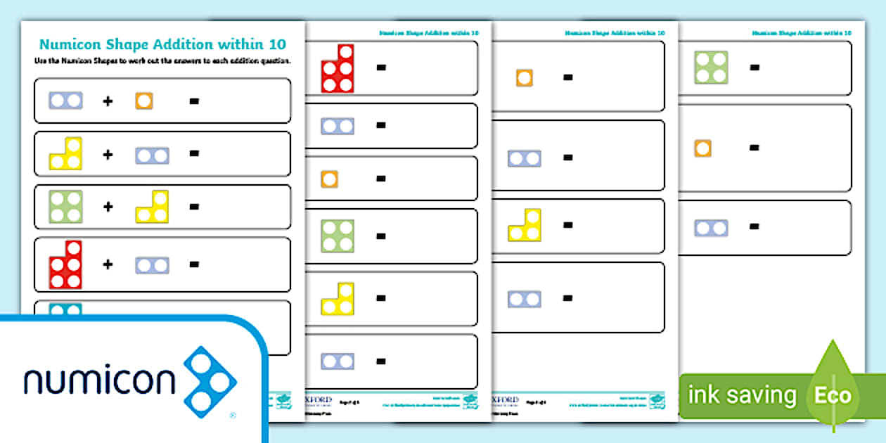 Number Shape Addition to 10 Worksheets - addition problems to 10