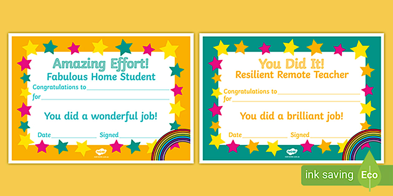 Editable Year 2 Remote Learning Certificates (Teacher-Made)