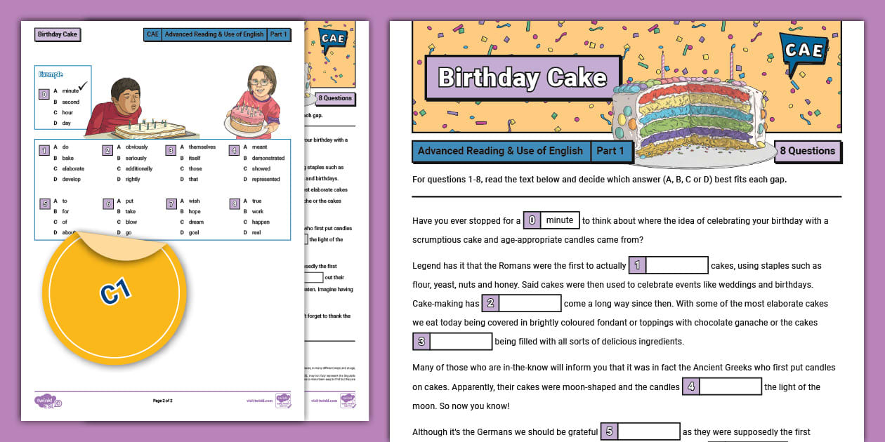C1 Advanced (CAE) Reading and Use of English Part 1 - Twinkl