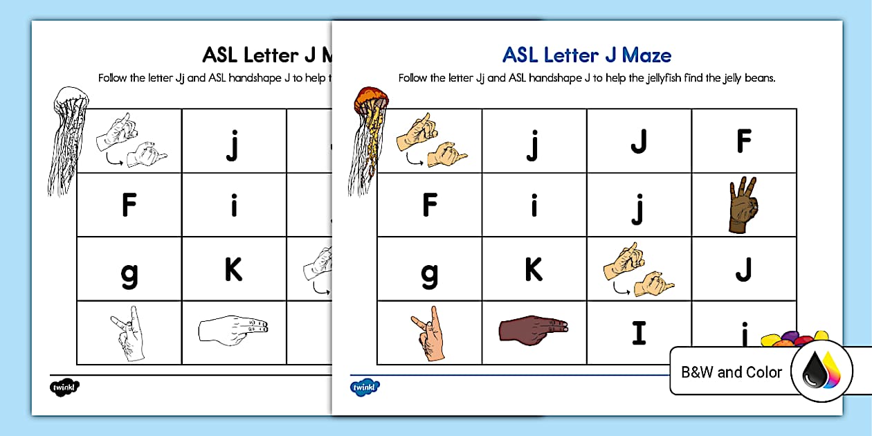 ASL Letter J Maze Worksheet (Teacher-Made) - Twinkl