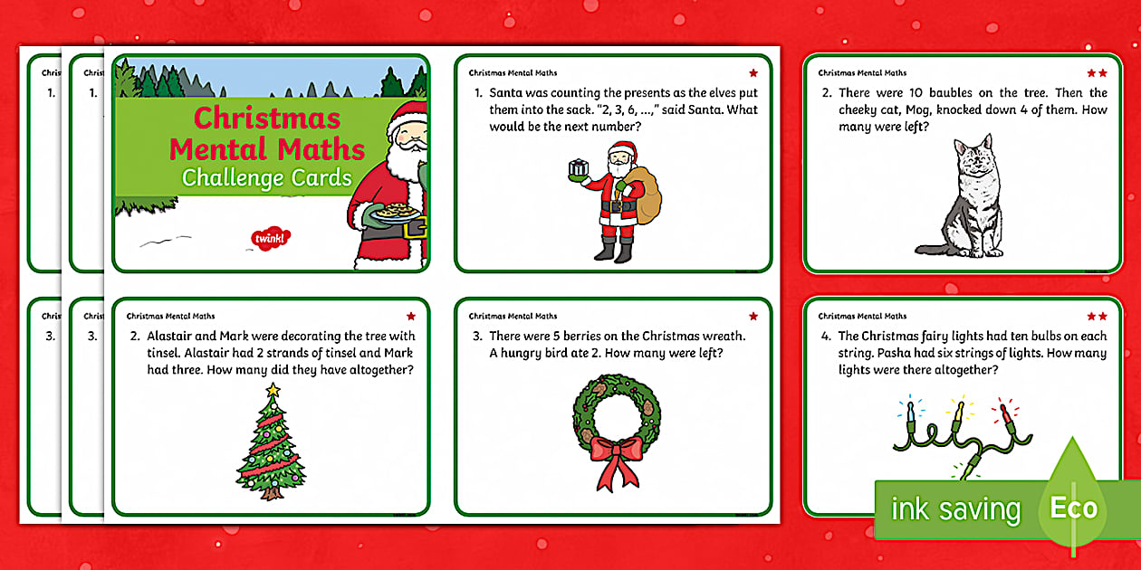Year 1 Christmas Mental Maths Challenge Cards (teacher made)