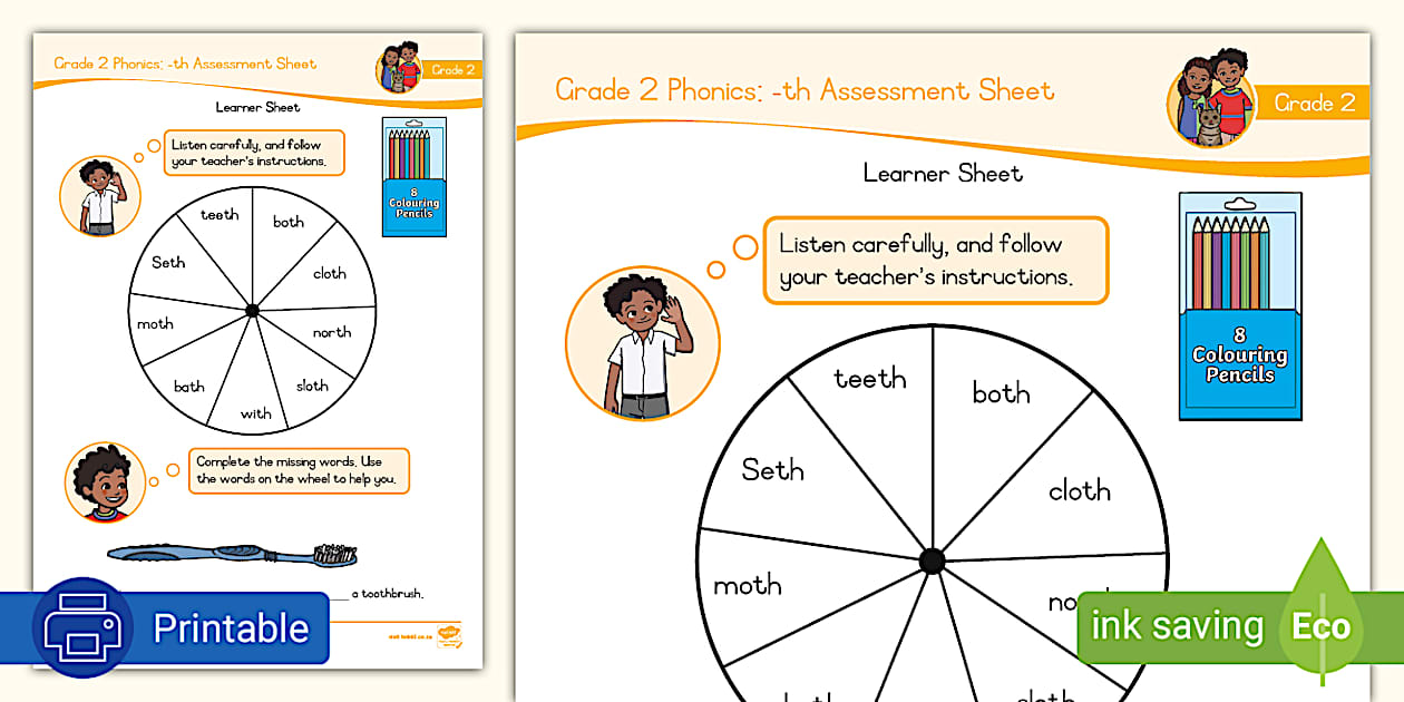 Grade 2 Phonics: -th Assessment Sheet