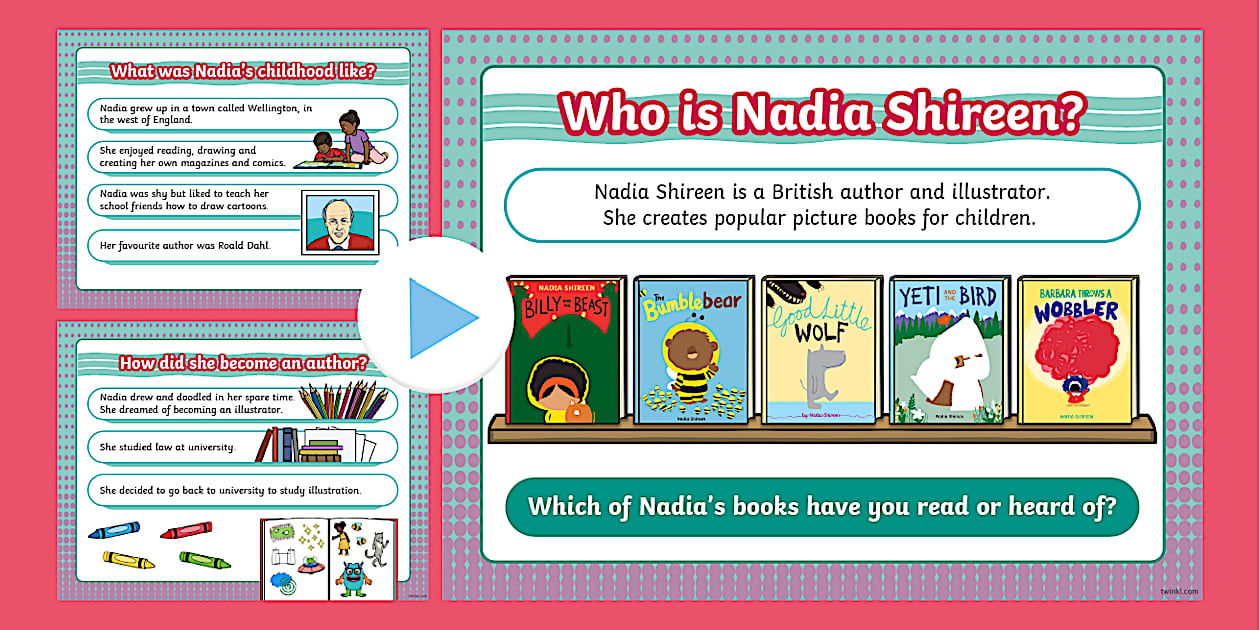 All About Nadia Shireen PowerPoint - Authors - KS1 - Twinkl
