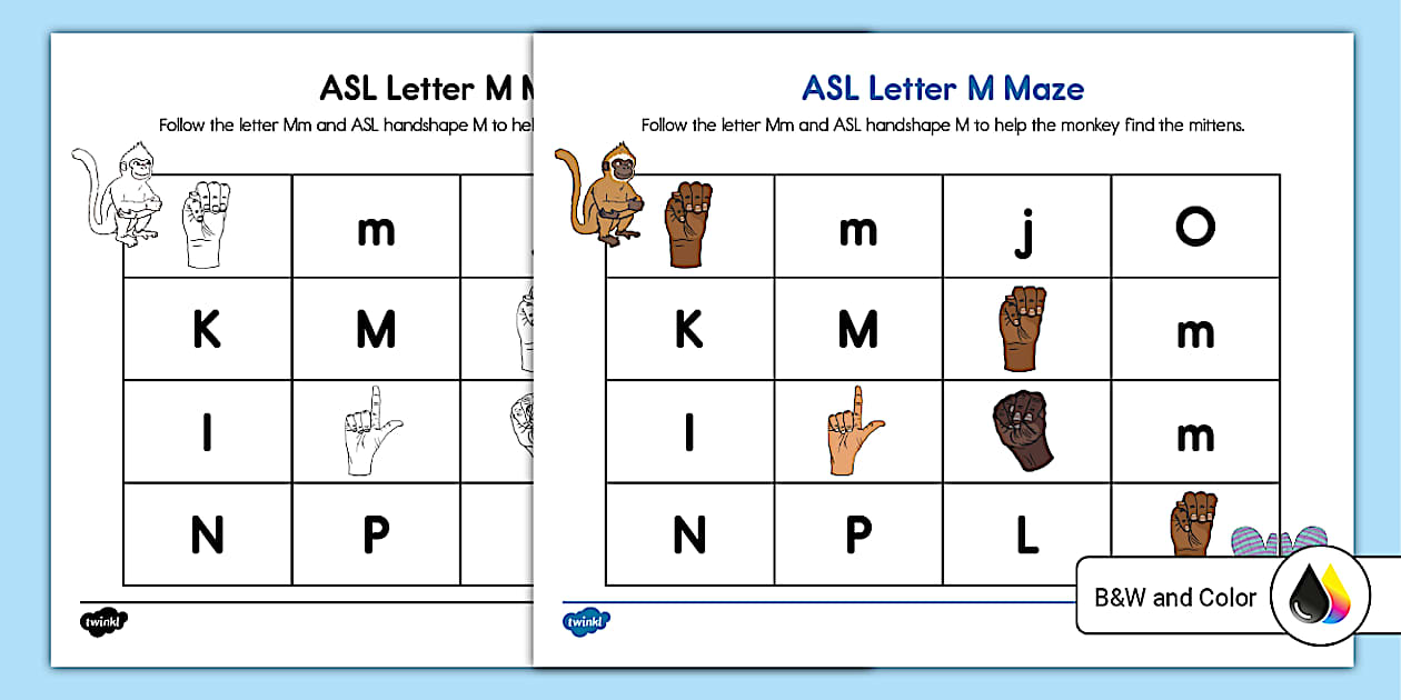ASL Letter M Maze Activity Worksheet (teacher made) - Twinkl