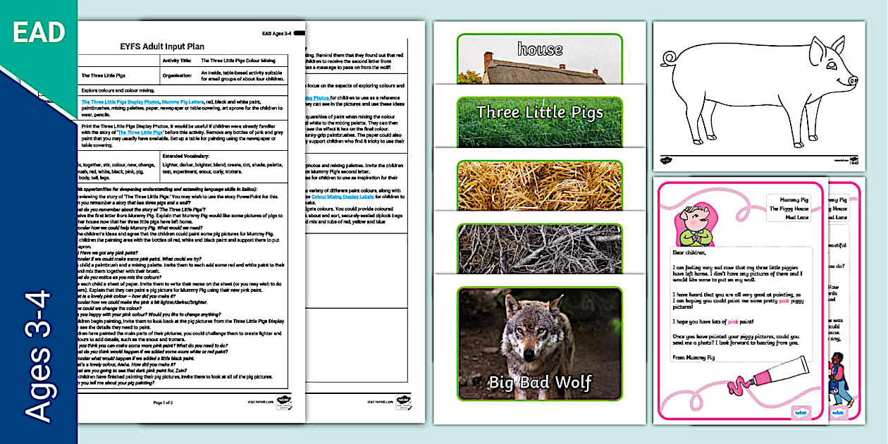 Three Little Pigs Paint Mixing EYFS Adult Input Plan and Resource