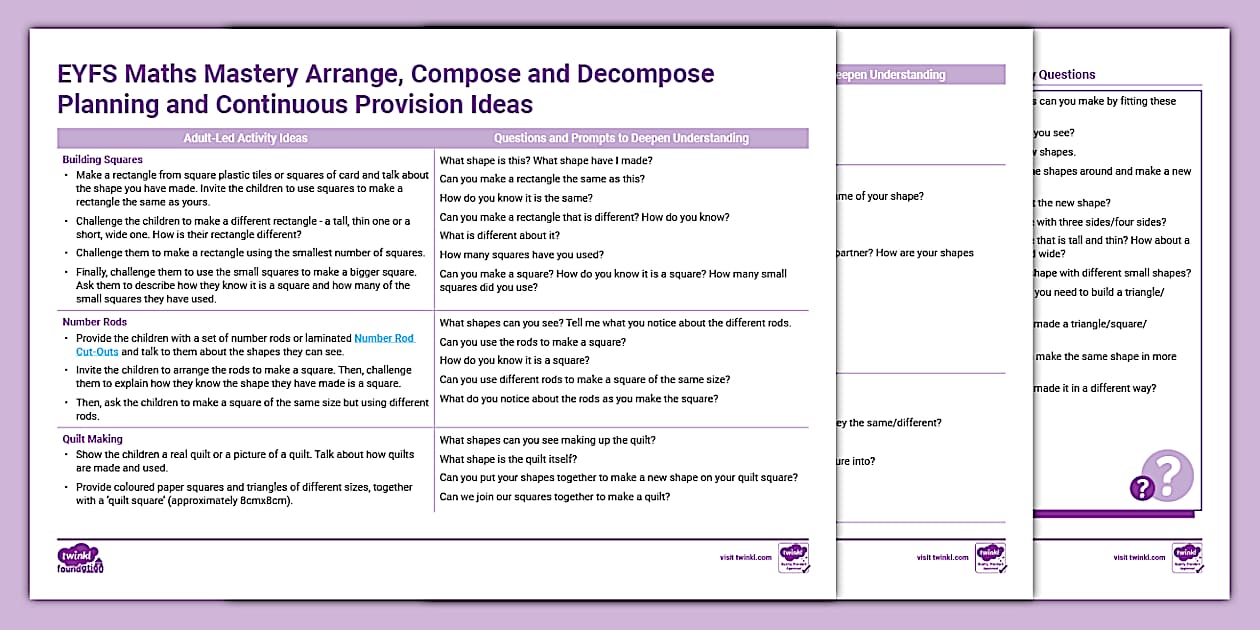 Maths Mastery Arrange, Compose and Decompose Planning Ideas