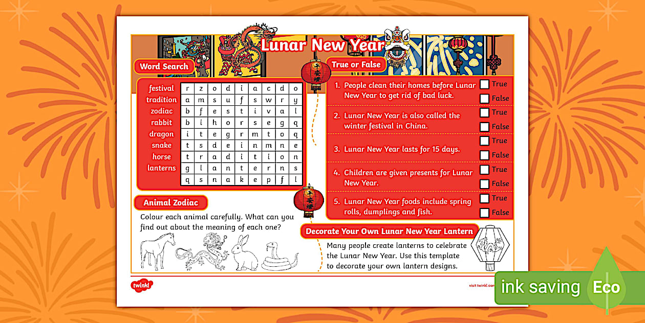 KS1 Lunar New Year Activity Mat (teacher made) - Twinkl