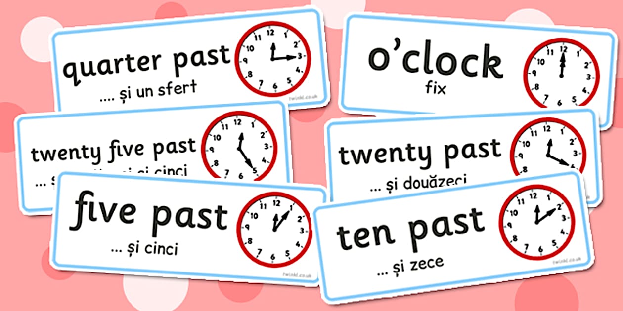 Cursive Time Word Cards Romanian Translation - Twinkl