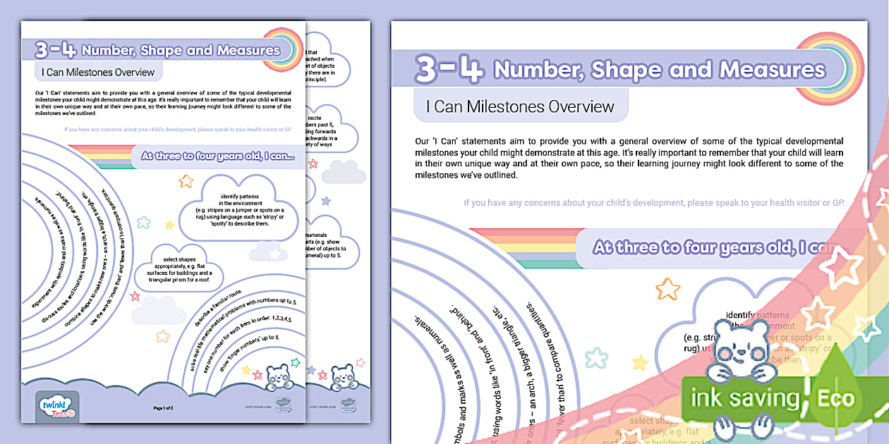 3-4 Years Number Shape Measures I Can Milestones - Twinkl