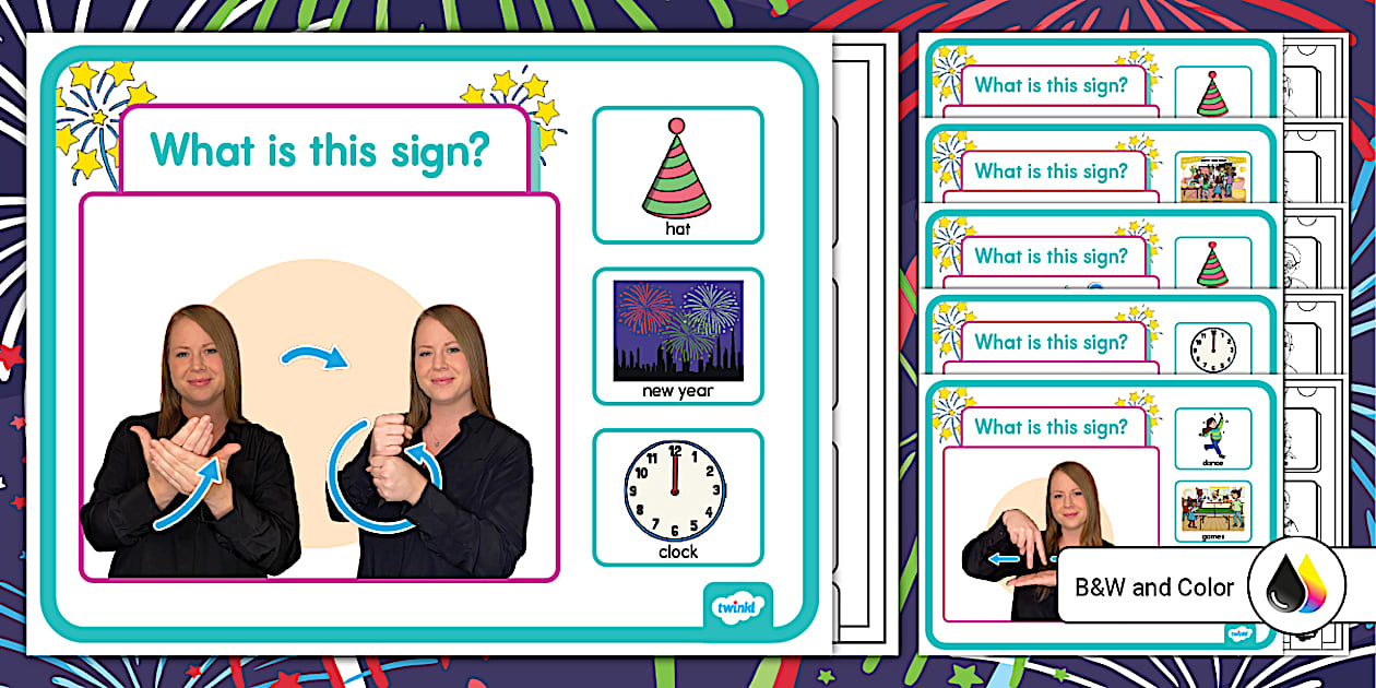 ASL New Year's Eve Question Cards (teacher made) - Twinkl