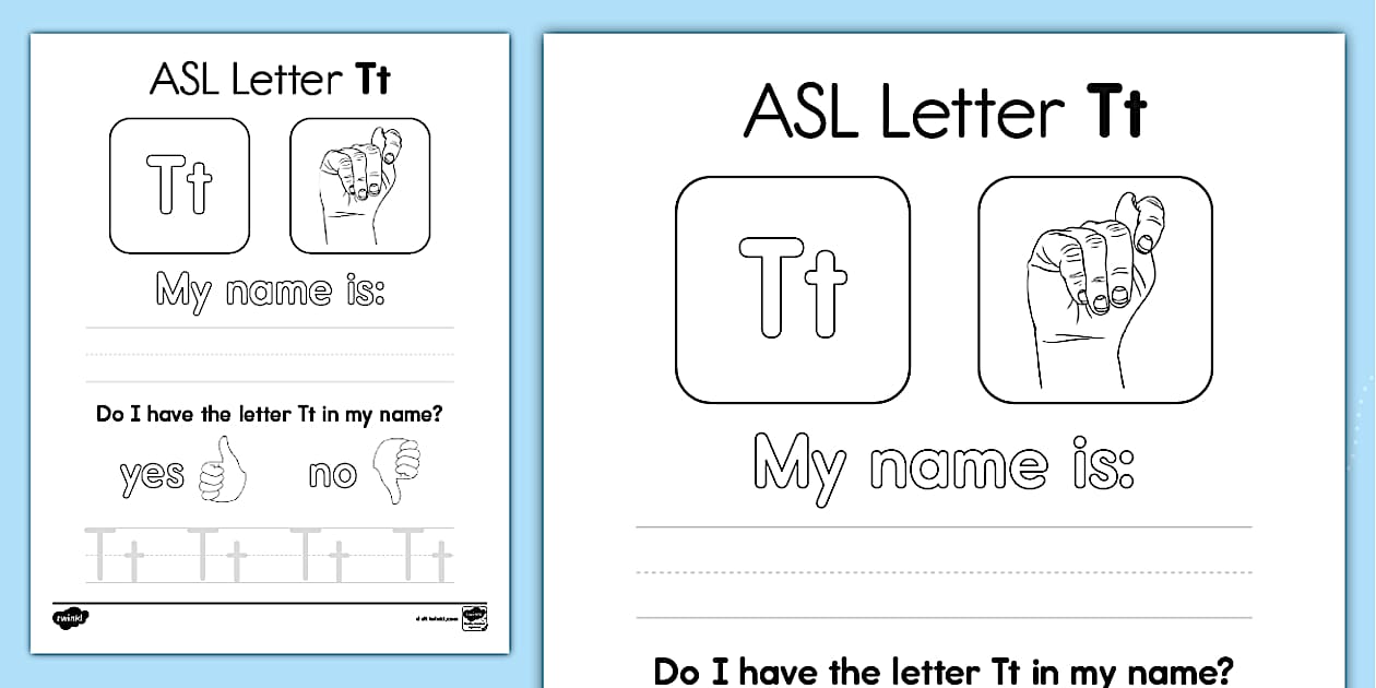 ASL Letter Tt Worksheet (teacher made) - Twinkl