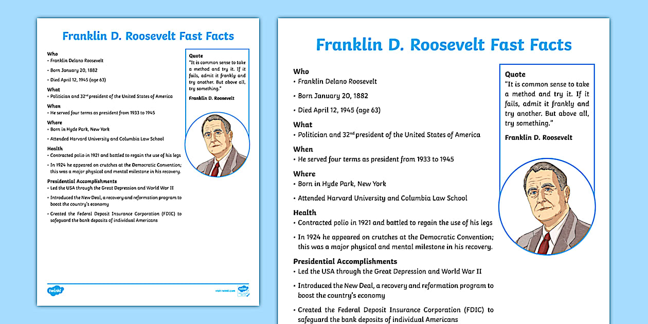 Printable Franklin D. Roosevelt Fact File | U.S. Presidents