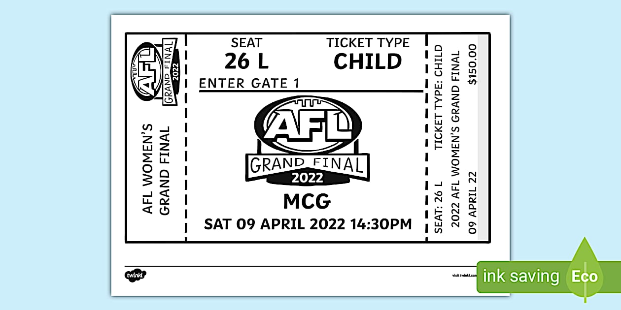 AFL Grand Final Ticket Colouring | Colouring Sheets - Twinkl