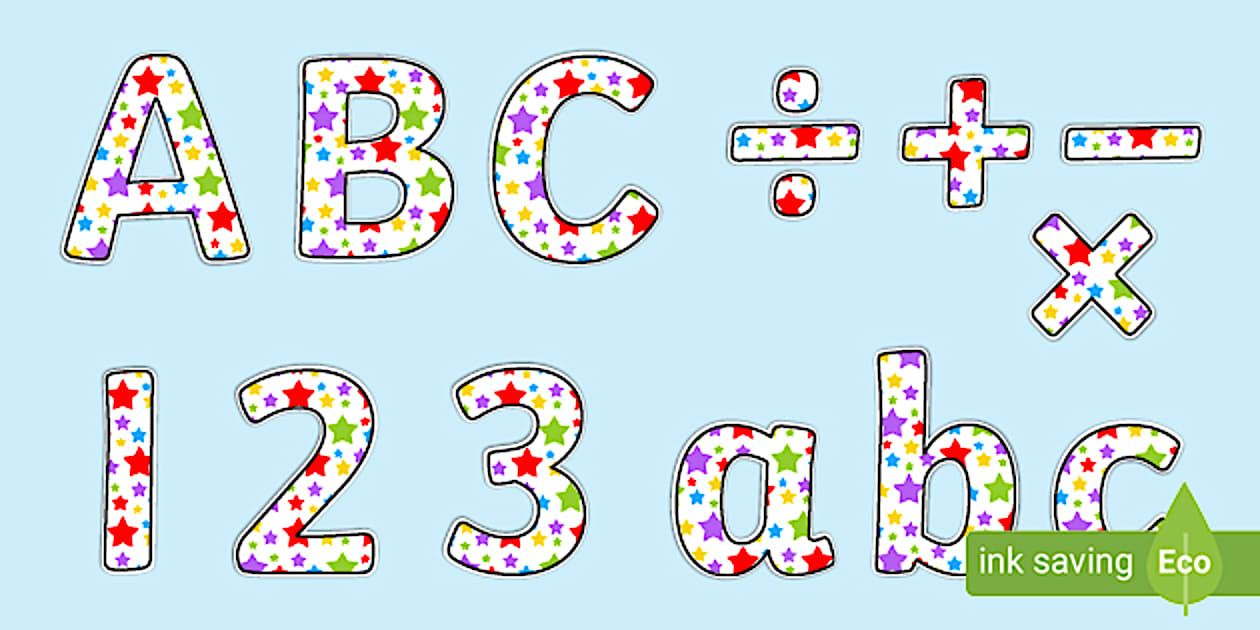 Editable Multicoloured Stars Themed Funky Display Letters and Numbers Pack