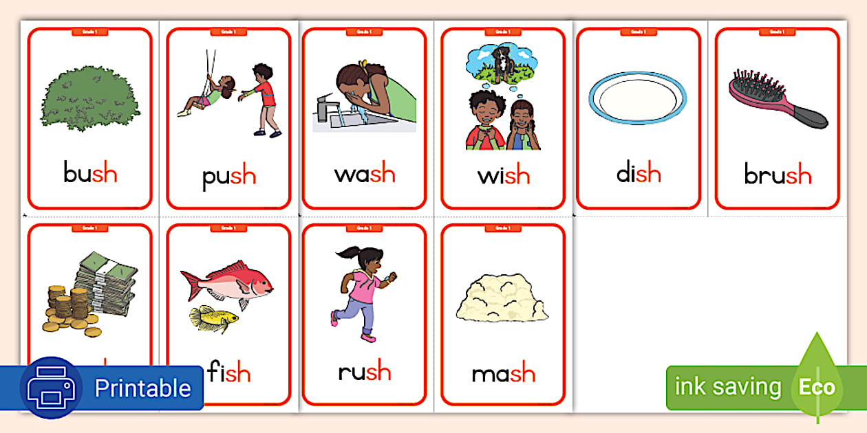 Grade 1 Phonics: Ending -sh Flashcards - Twinkl