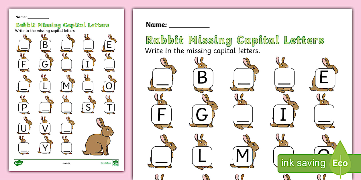 Rabbit Missing Capital Letters Worksheet - Twinkl
