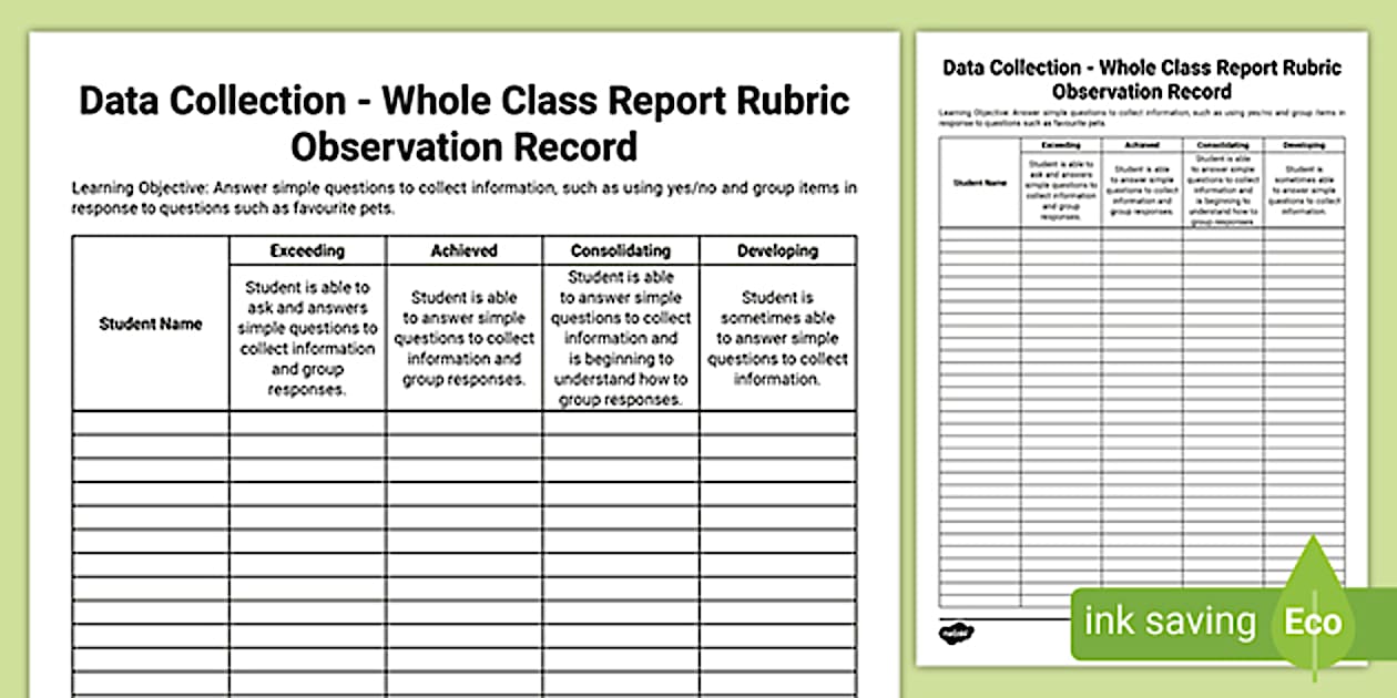 Data Collection EYLF Assessment Rubric/Guide to Making Judgement