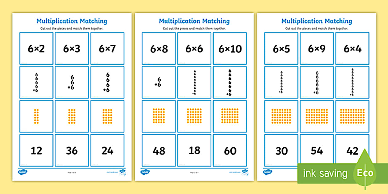 6 Times Table Multiplication Matching Puzzle (Teacher-Made)