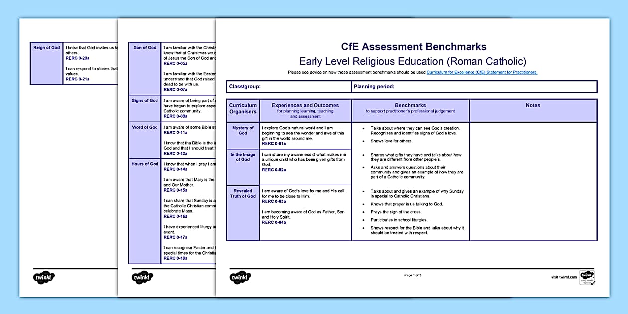 CfE Early Level Religious Education (Roman Catholic) Benchmark Assessment