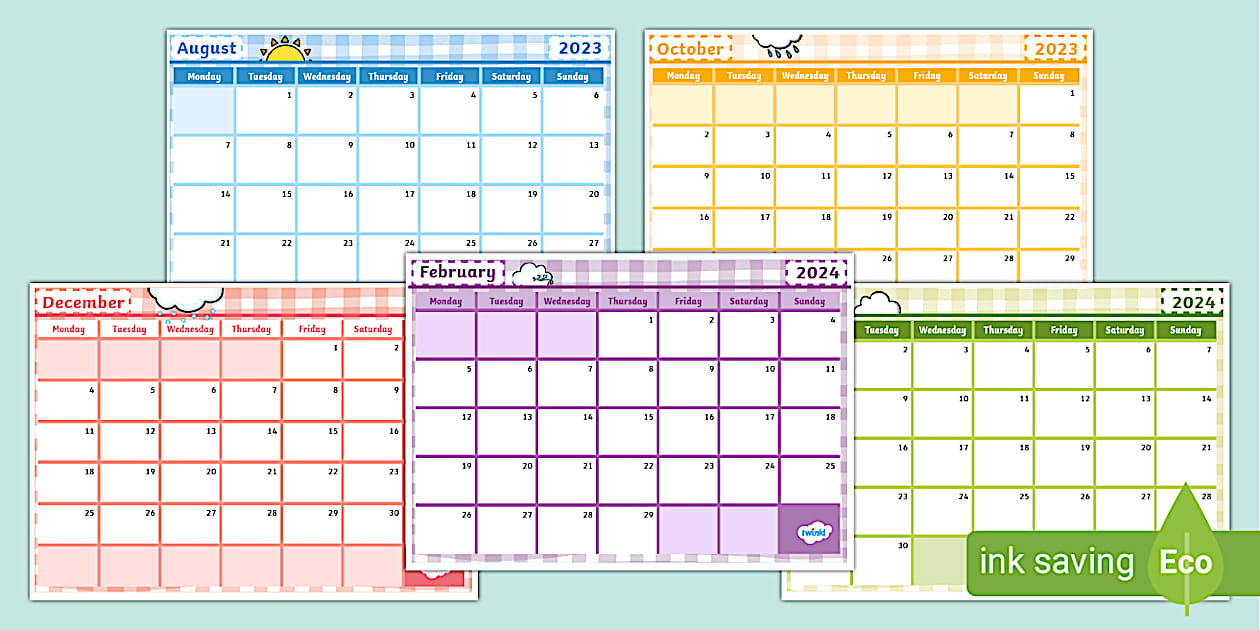 Bright Gingham Themed 2023 - 2024 Academic Year Calendar