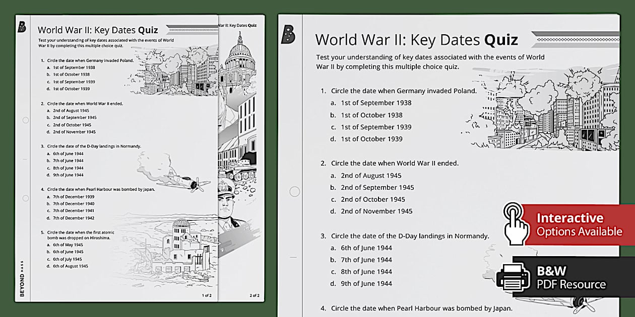 World War II: Key Dates Quiz (teacher made) - Twinkl