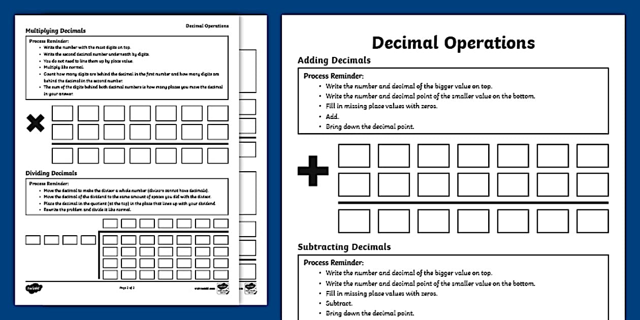 Seventh Grade Decimal Operations Graphic Organizer - Twinkl
