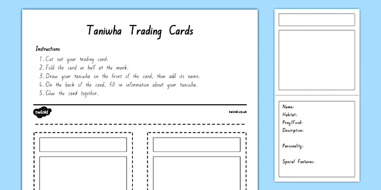 Taniwha Trading Cards Worksheet | Taniwha Drawing - Twinkl