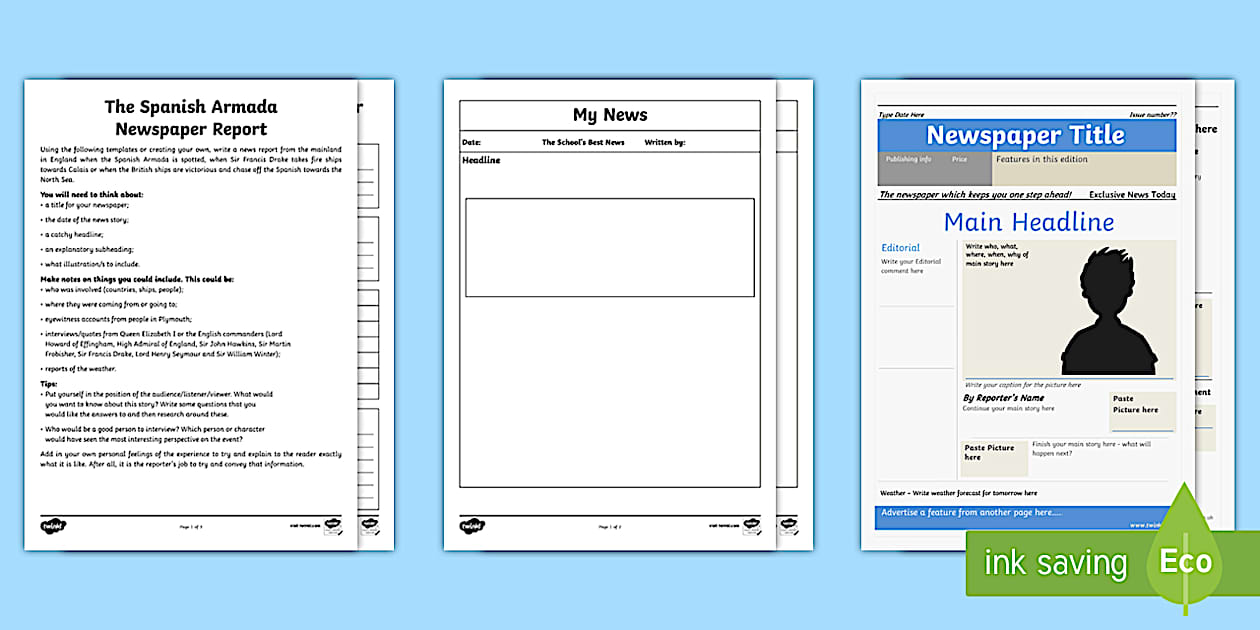 KS2 The Spanish Armada Newspaper Report Worksheet / Worksheets