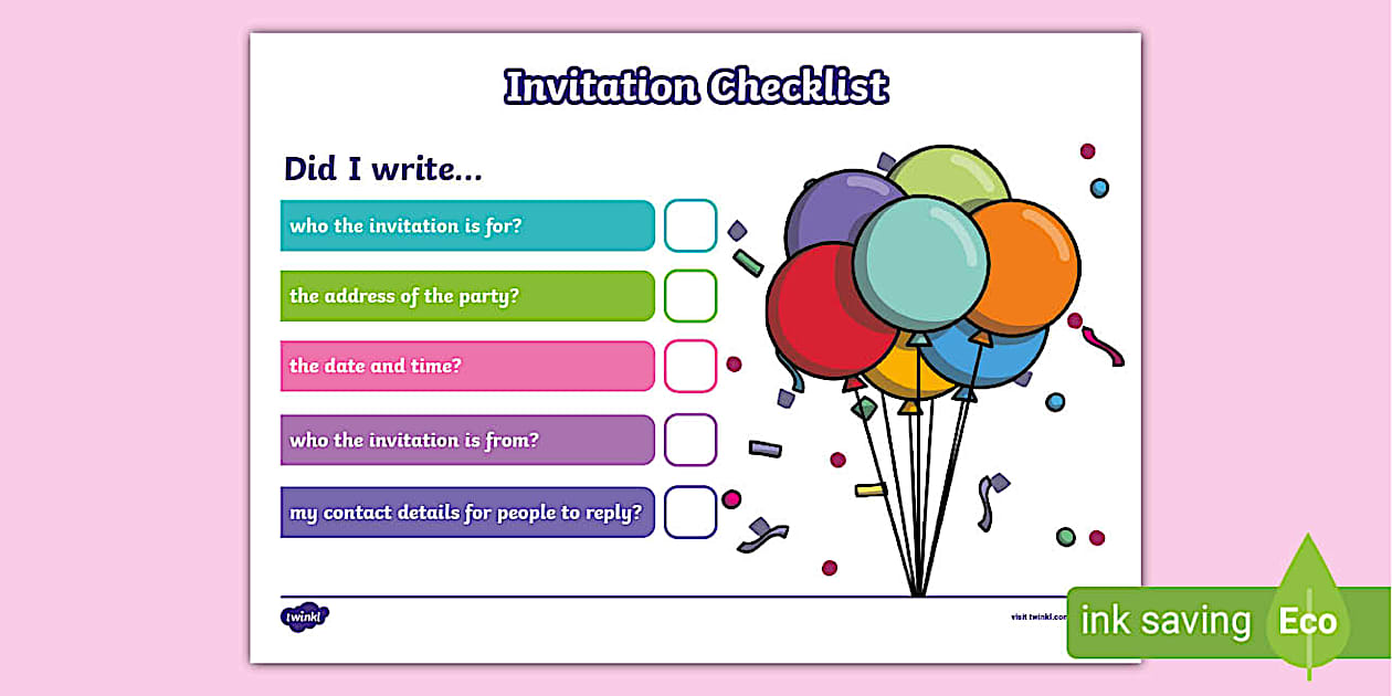 KS1 Invitation Checklist - Twinkl - KS1 (teacher made)