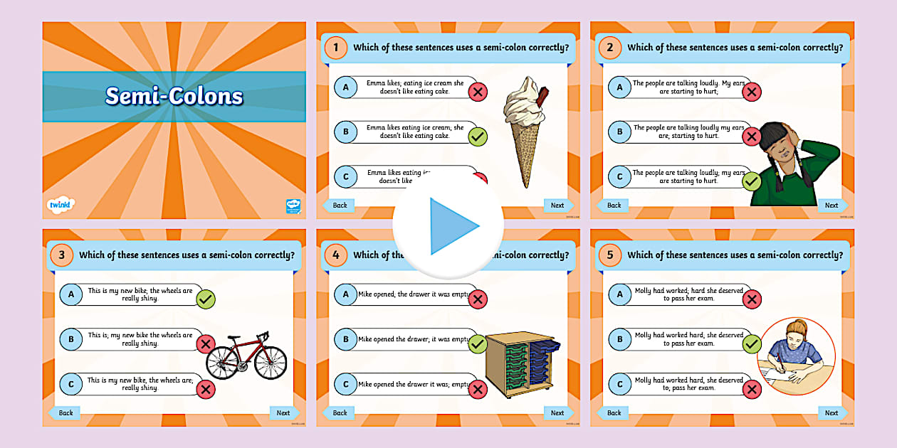 Using Semi-Colons PowerPoint Quiz (teacher made) - Twinkl