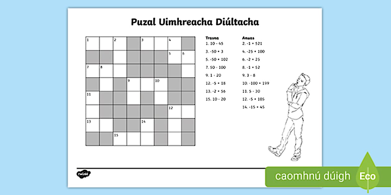 Negative Number Puzzle Worksheet Gaeilge (teacher made)
