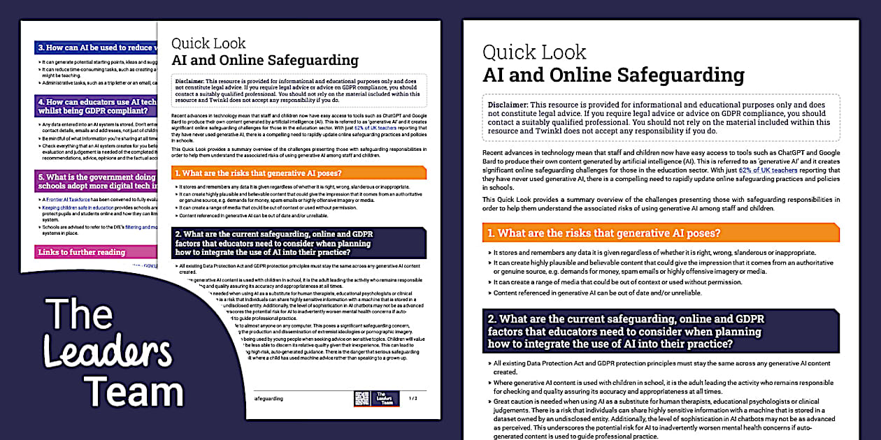 Quick Look: AI and Online Safeguarding (teacher made)